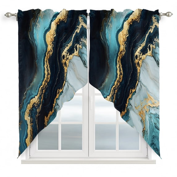Abstract Marble Texture Swag Valances for Windows 36 inches Long, Teal ...