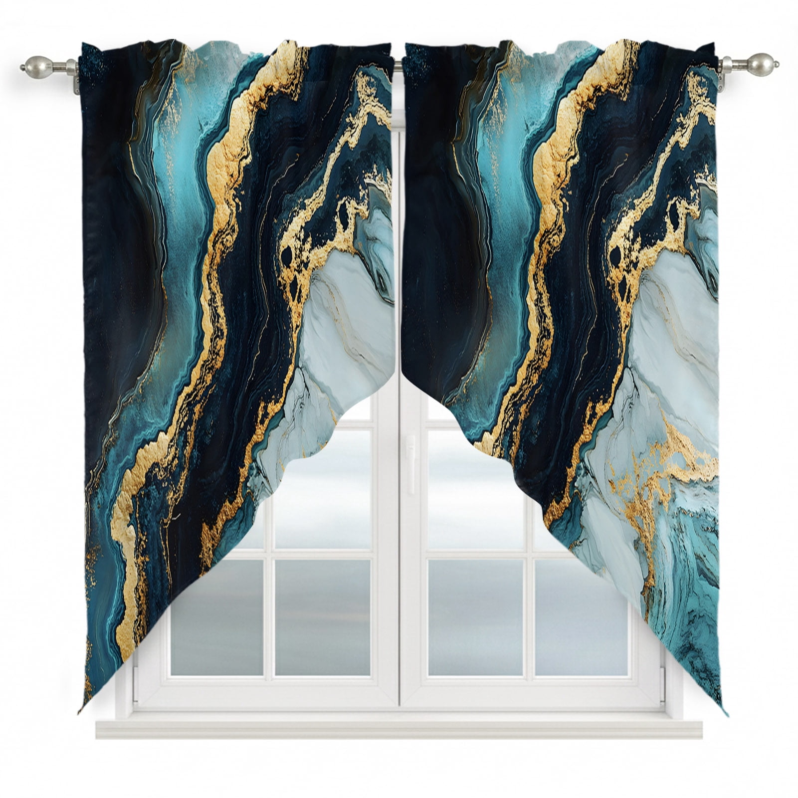 Abstract Marble Texture Swag Valances for Windows 63 inches Long, Teal ...