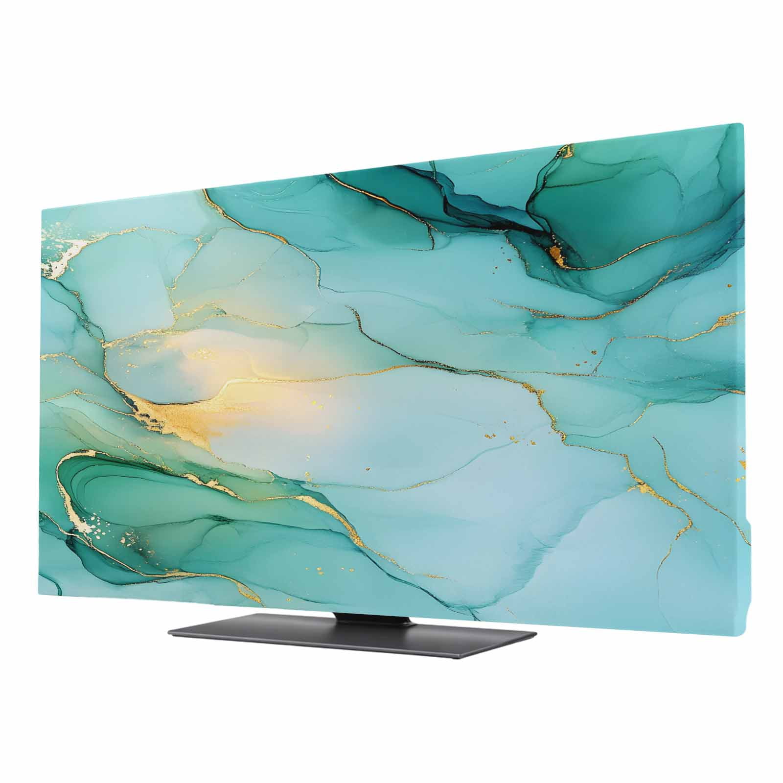 Abstract Marble Texture TV Dust Cover 24 Inch, Gold Crack Teal Green ...