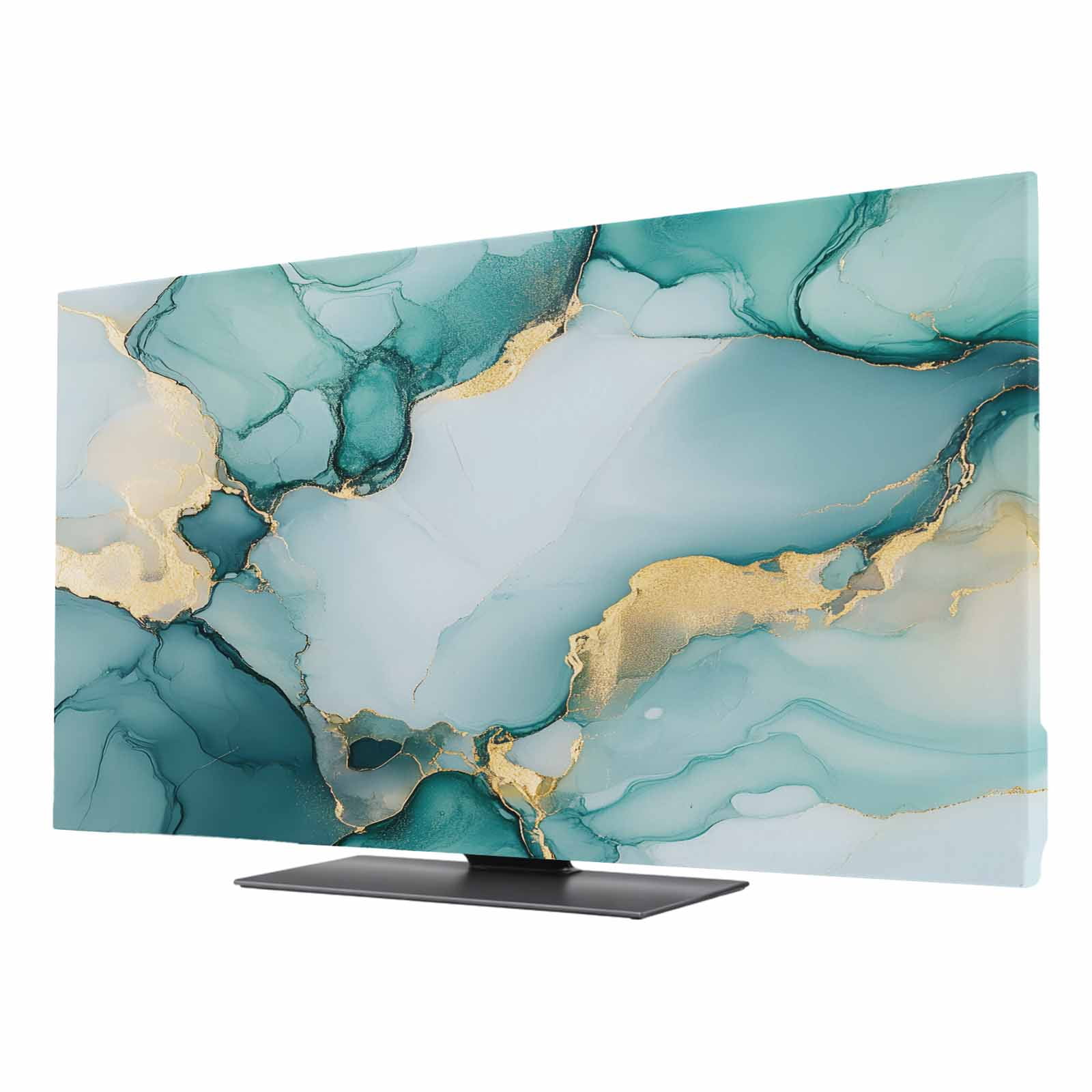 Abstract Marble Texture TV Dust Cover 55 Inch, Gold Teal Gradient Art ...