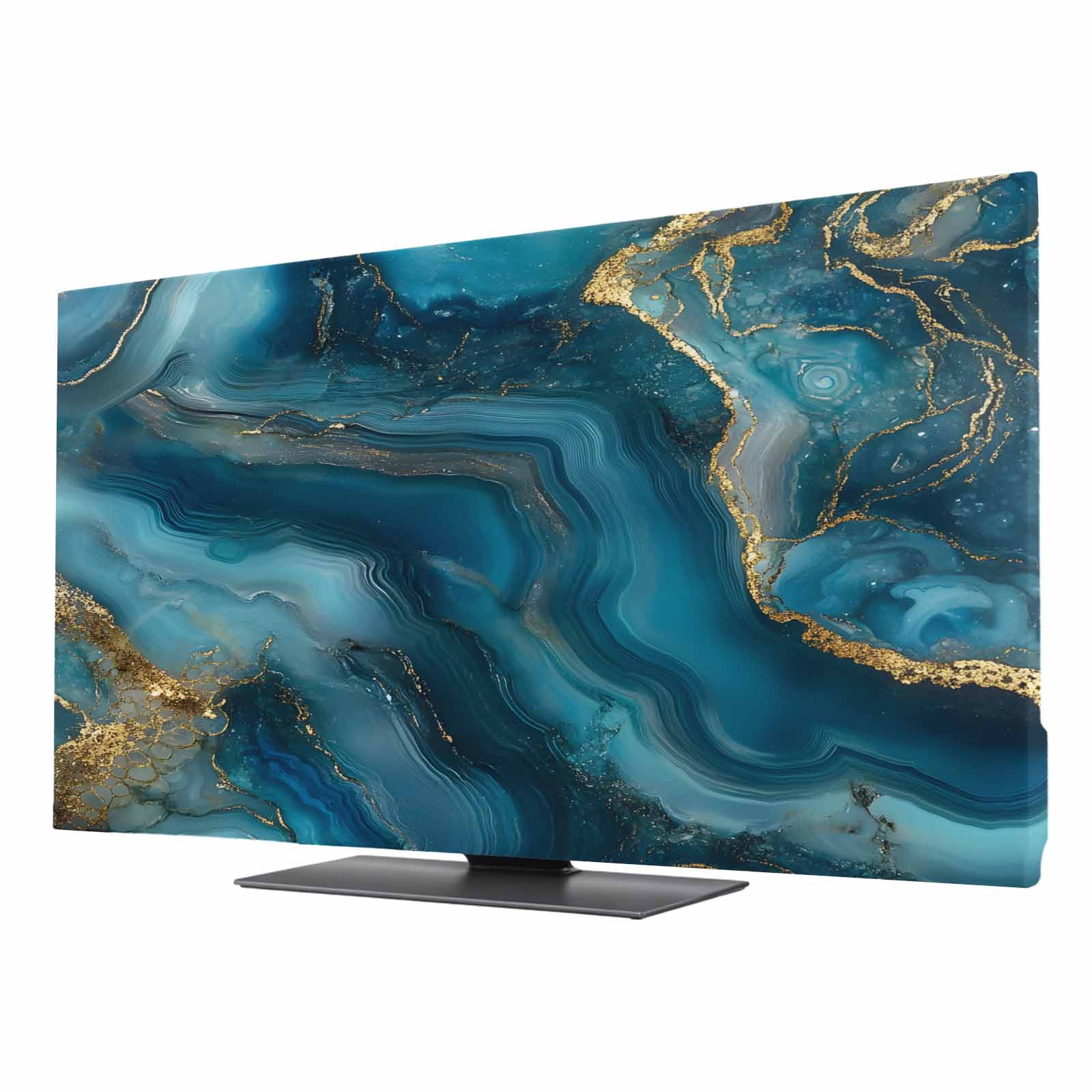 Abstract Marble Texture TV Dust Cover 65 Inch, Gradient Gold Deep Blue ...