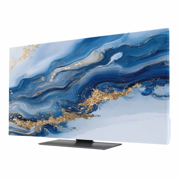 Abstract Marble Texture TV Dust Cover 65 Inch, Waves Gradient Blue Gold ...