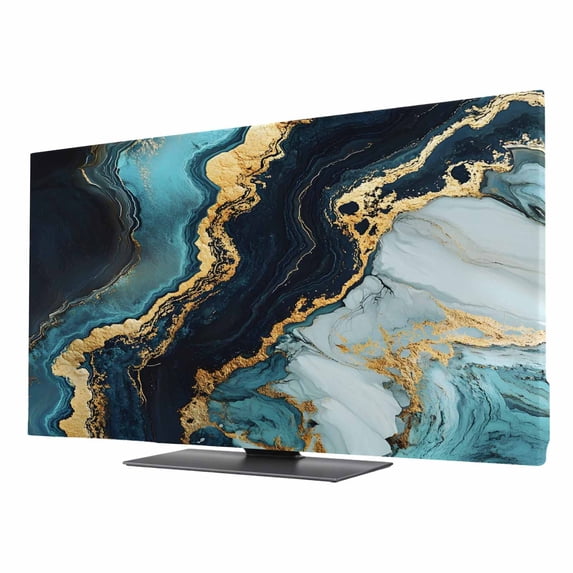 Abstract Marble Texture TV Dust Cover 75 Inch, Teal Gold Black Modern ...