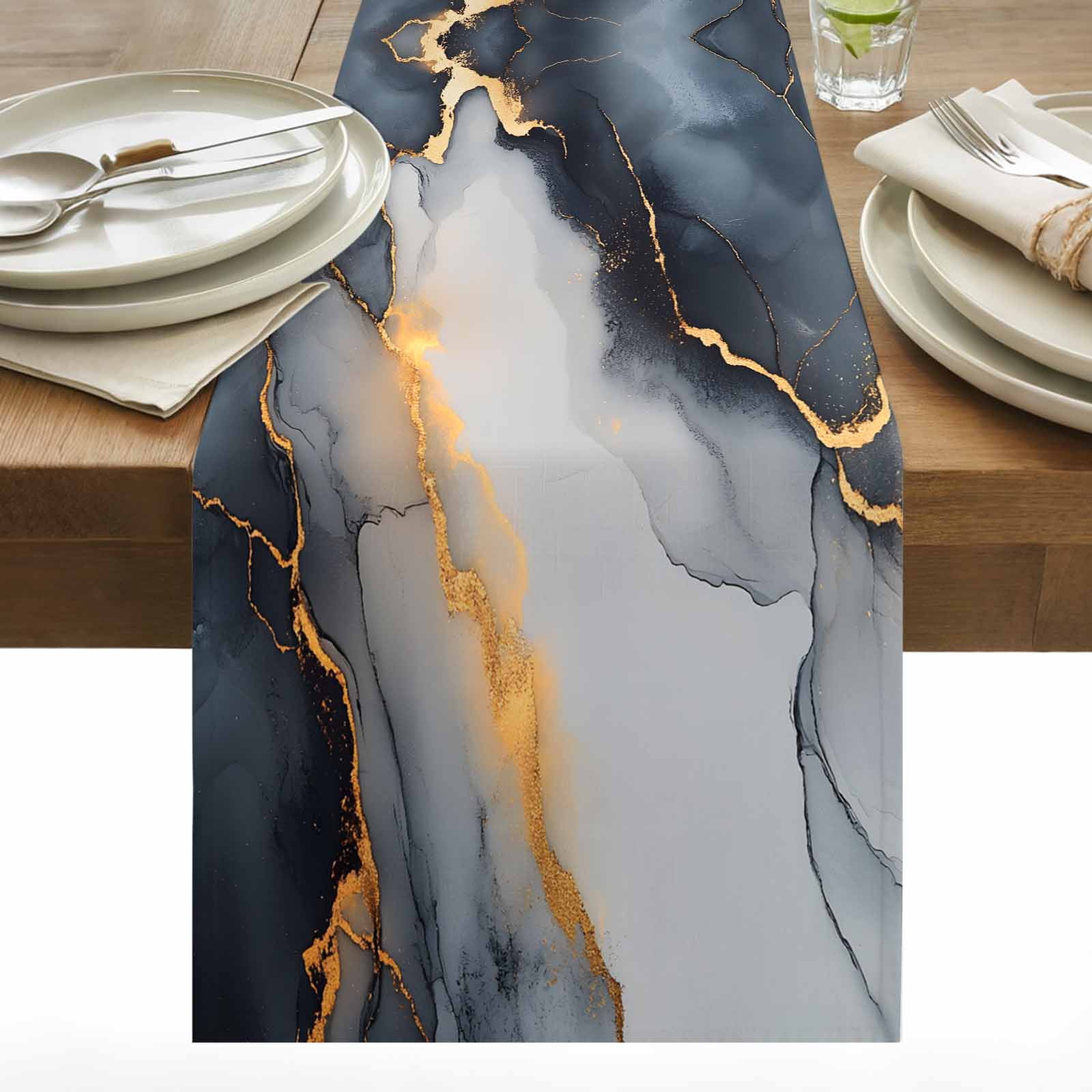 Abstract Marble Texture Table Runner 13x120 inch Gray Black Gradient ...