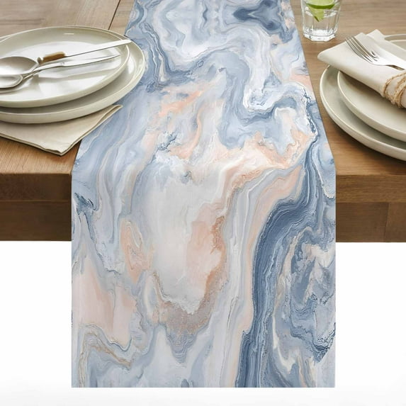 Abstract Marble Texture Table Runner 13x36 inch Blue Gray Tone Vortex ...