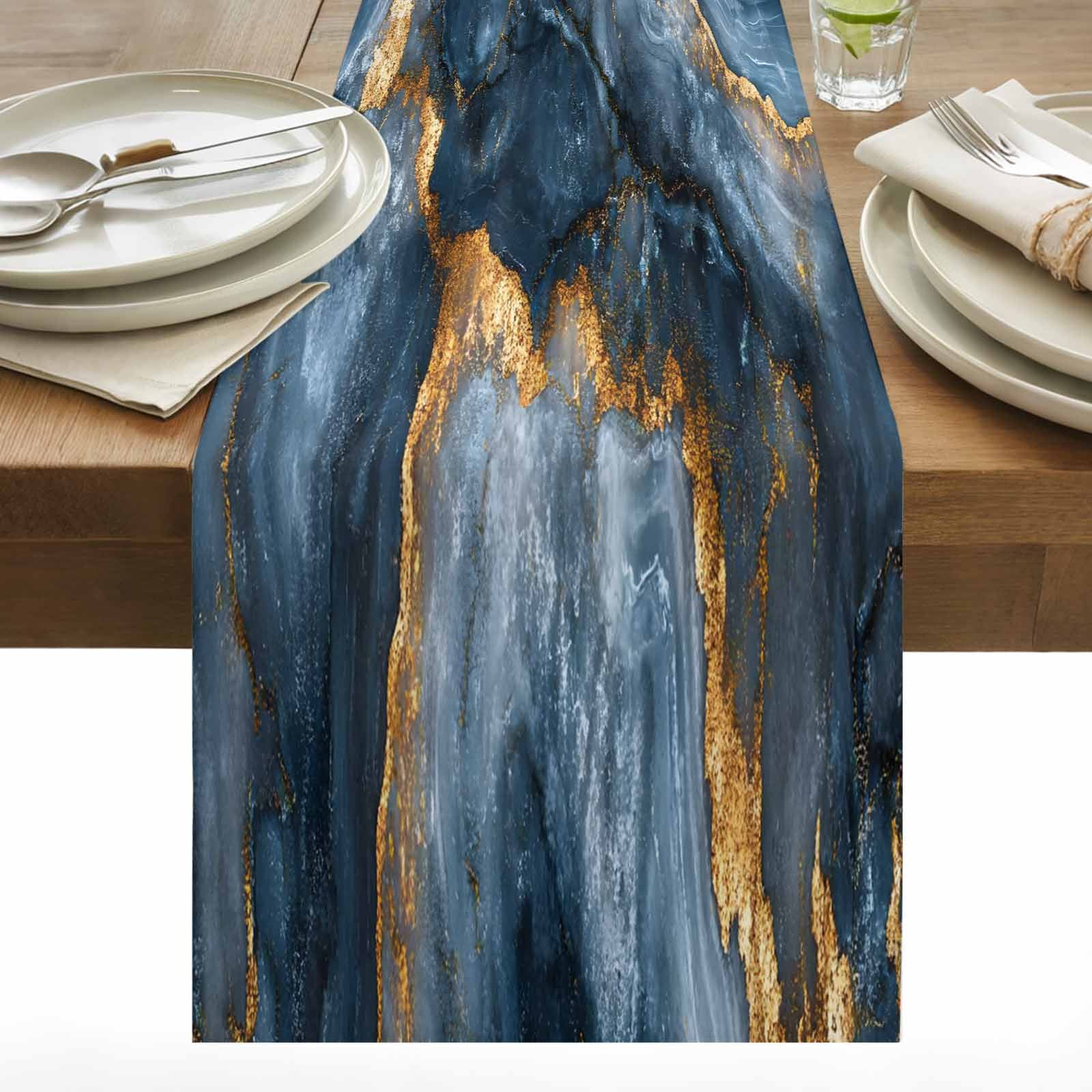Abstract Marble Texture Table Runner 13x48 inch Gradient Blue Theme ...