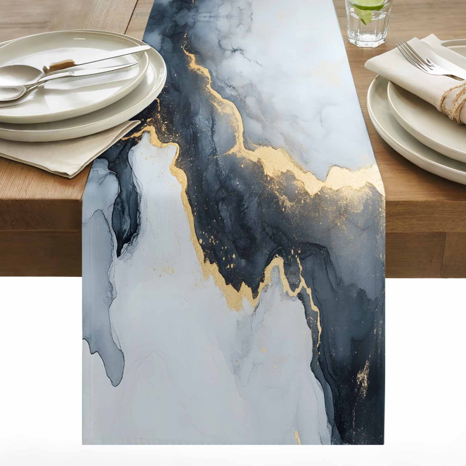 Abstract Marble Texture Table Runner 13x60 inch Grey Black Gradient ...