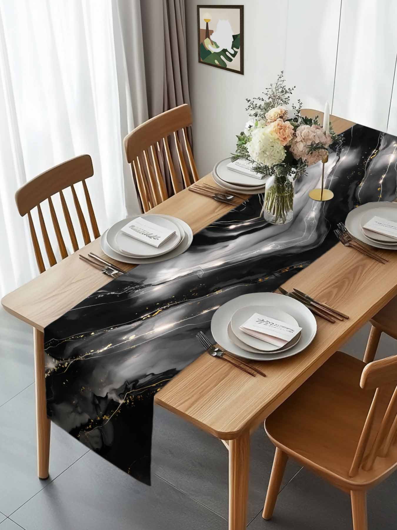 Abstract Marble Texture Table Runner 13x70in Non-Slip Cotton Linen ...