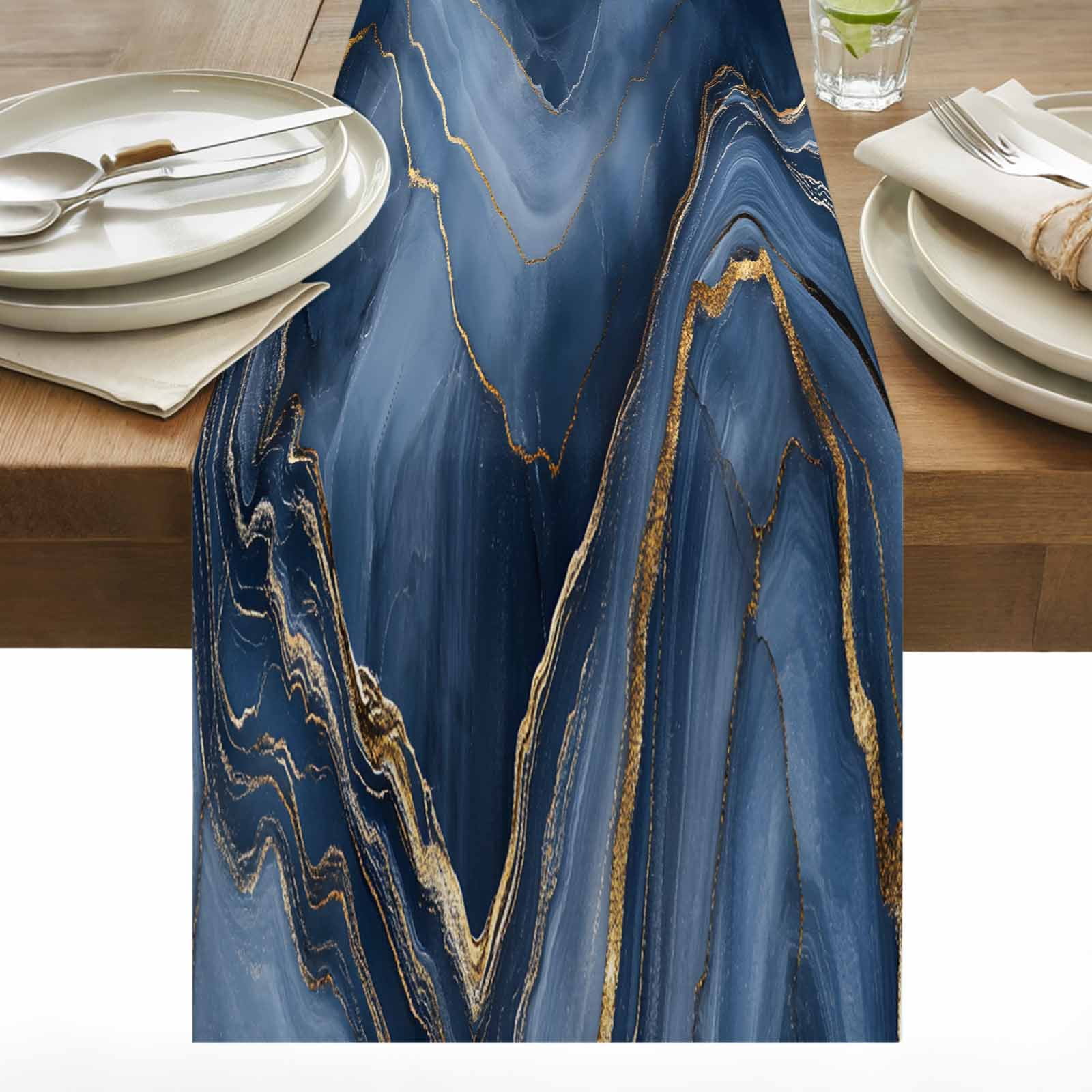 Abstract Marble Texture Table Runner 13x72 inch Blue Theme Gradient ...