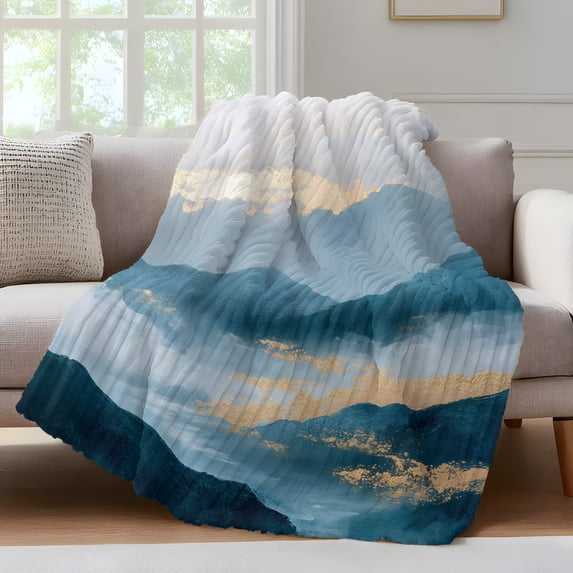 Abstract Marble Texture Throw Blanket for Couch Gradient Mountain Green ...