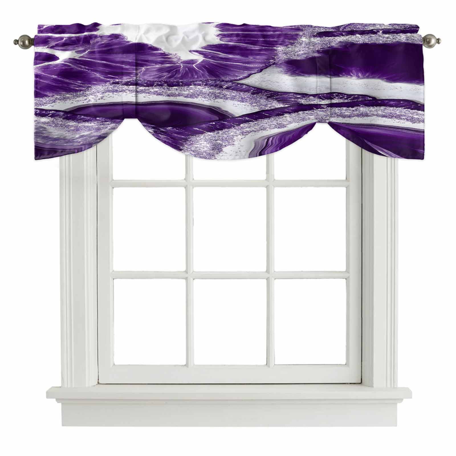Abstract Marble Texture Tie Up Valance for Windows White Dark Purple ...