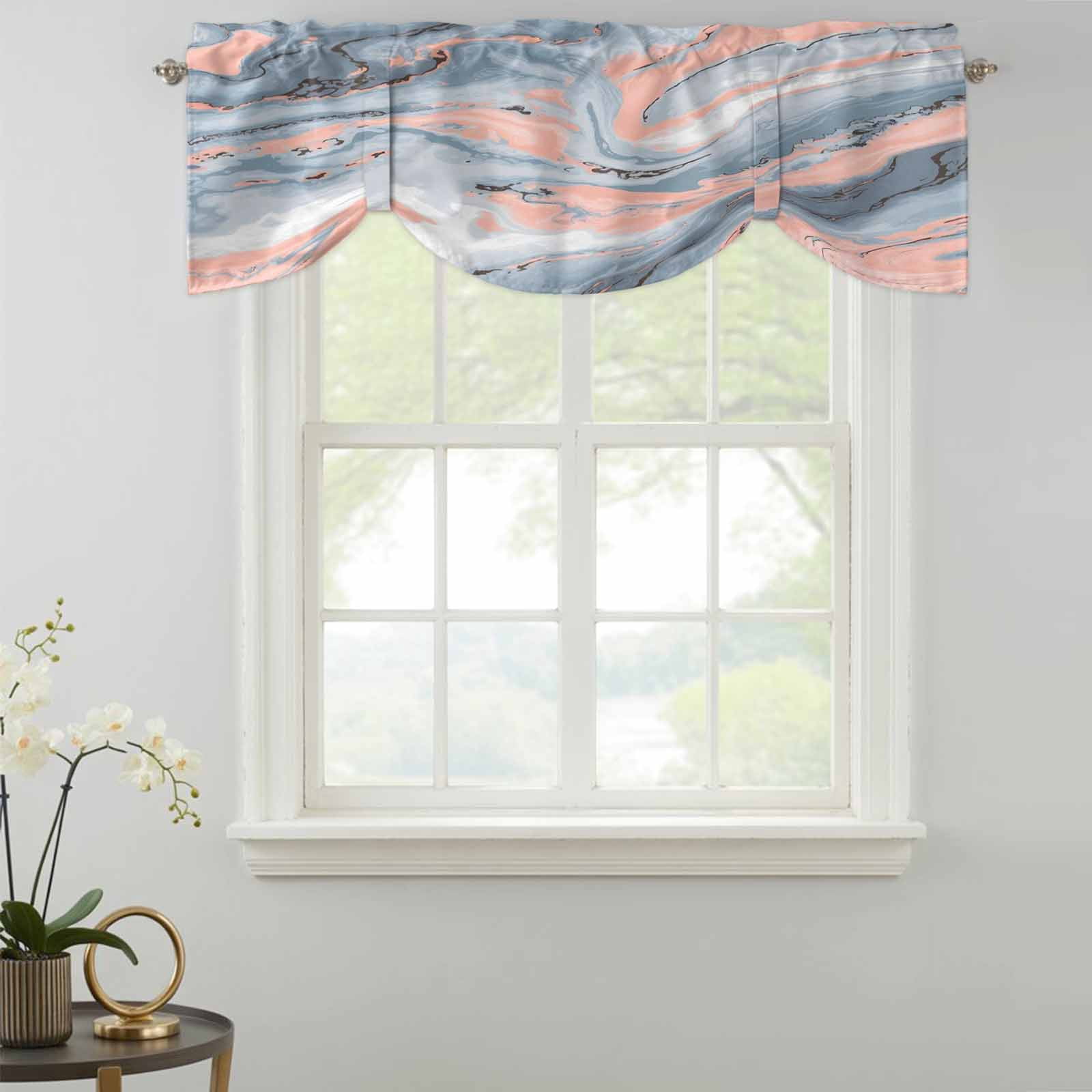 Abstract Marble Texture Tie Up Valances Curtain, Coral Pink Grey Blue ...
