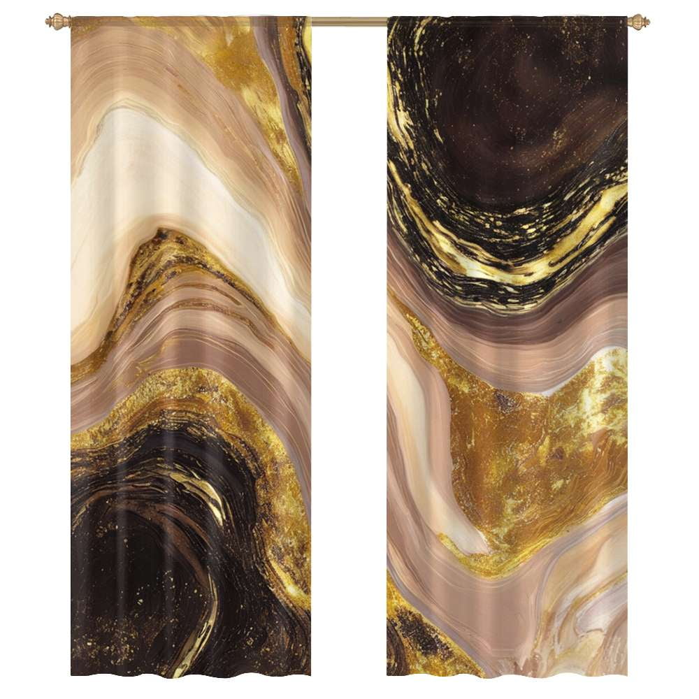 Abstract Marble Texture Tulle Curtains For Living Room Chiffon Sheer ...