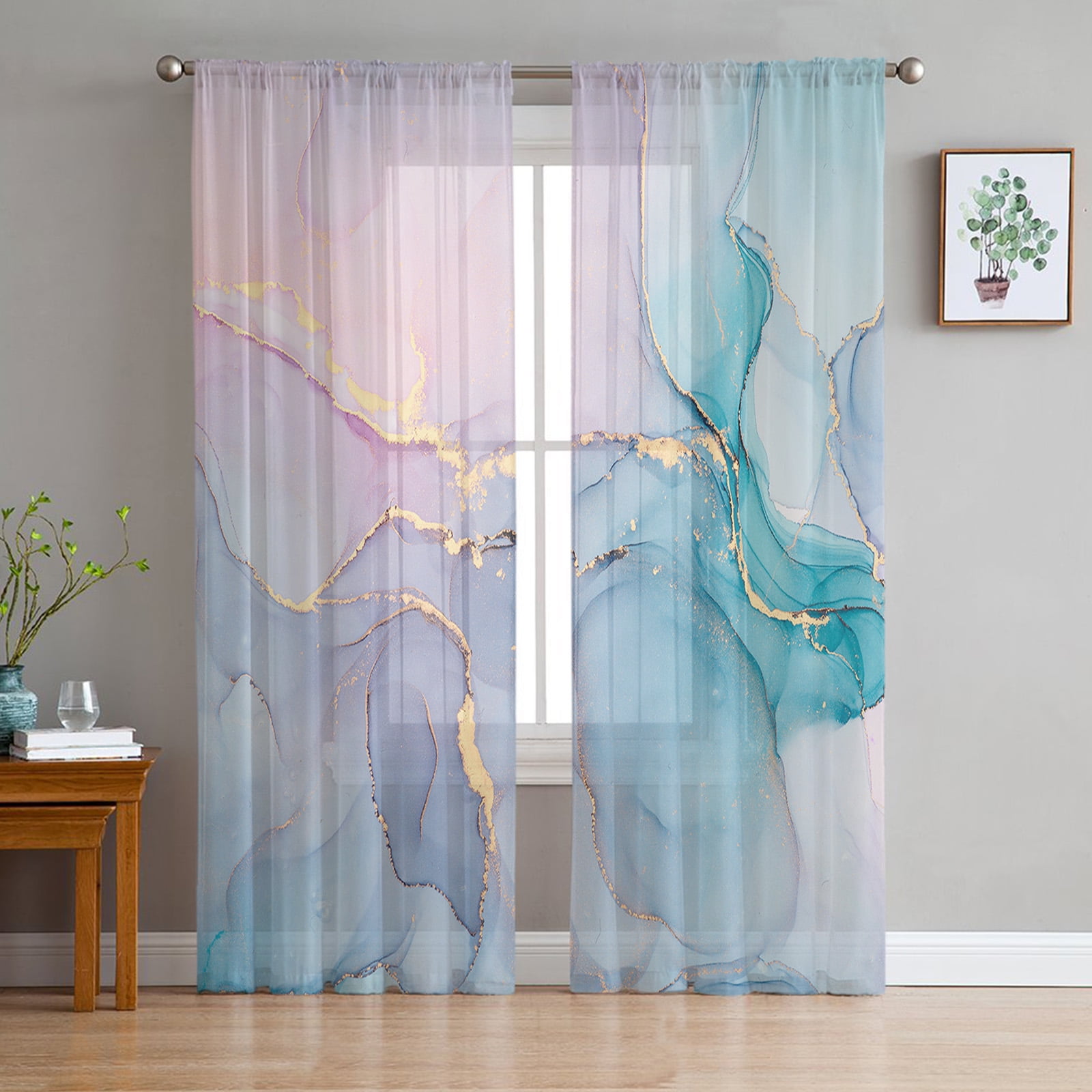 Abstract Marble Texture Tulle Sheer Curtains for Living Room ration ...