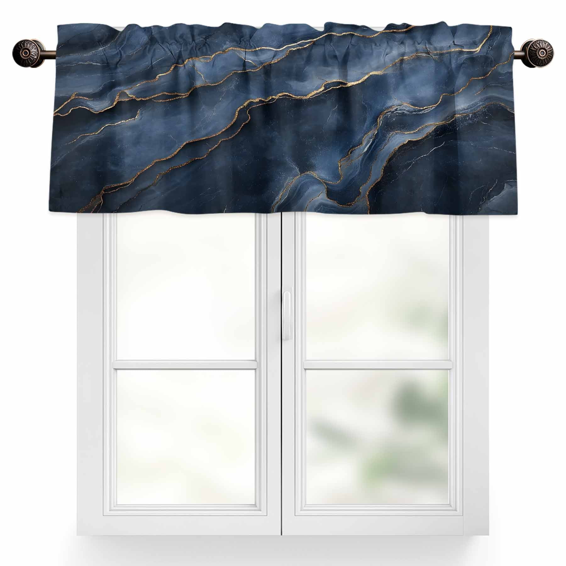 Abstract Marble Texture Valances for Windows, 60 x 18in, Deep Blue Gold ...