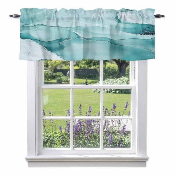Abstract Marble Texture Valances for Windows, Blue Green Wavy Pattern ...