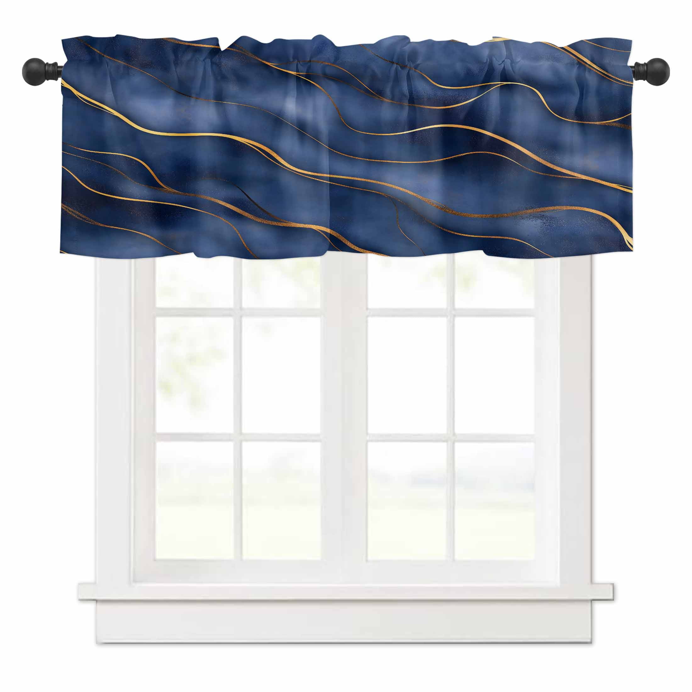 Abstract Marble Texture Valances for Windows Deep Blue Gold Wave Art ...