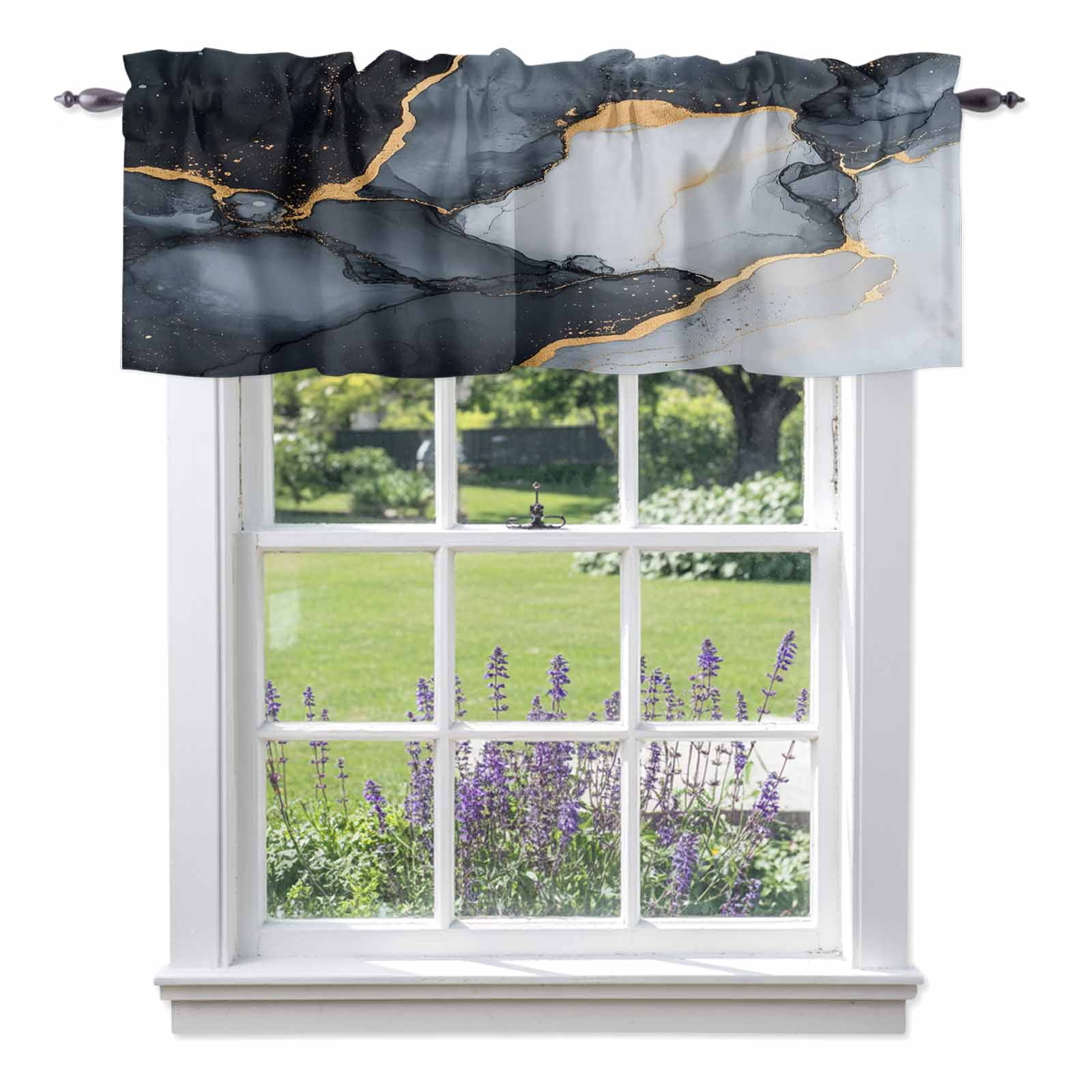 Abstract Marble Texture Valances for Windows, Gold Crack Black Gray ...