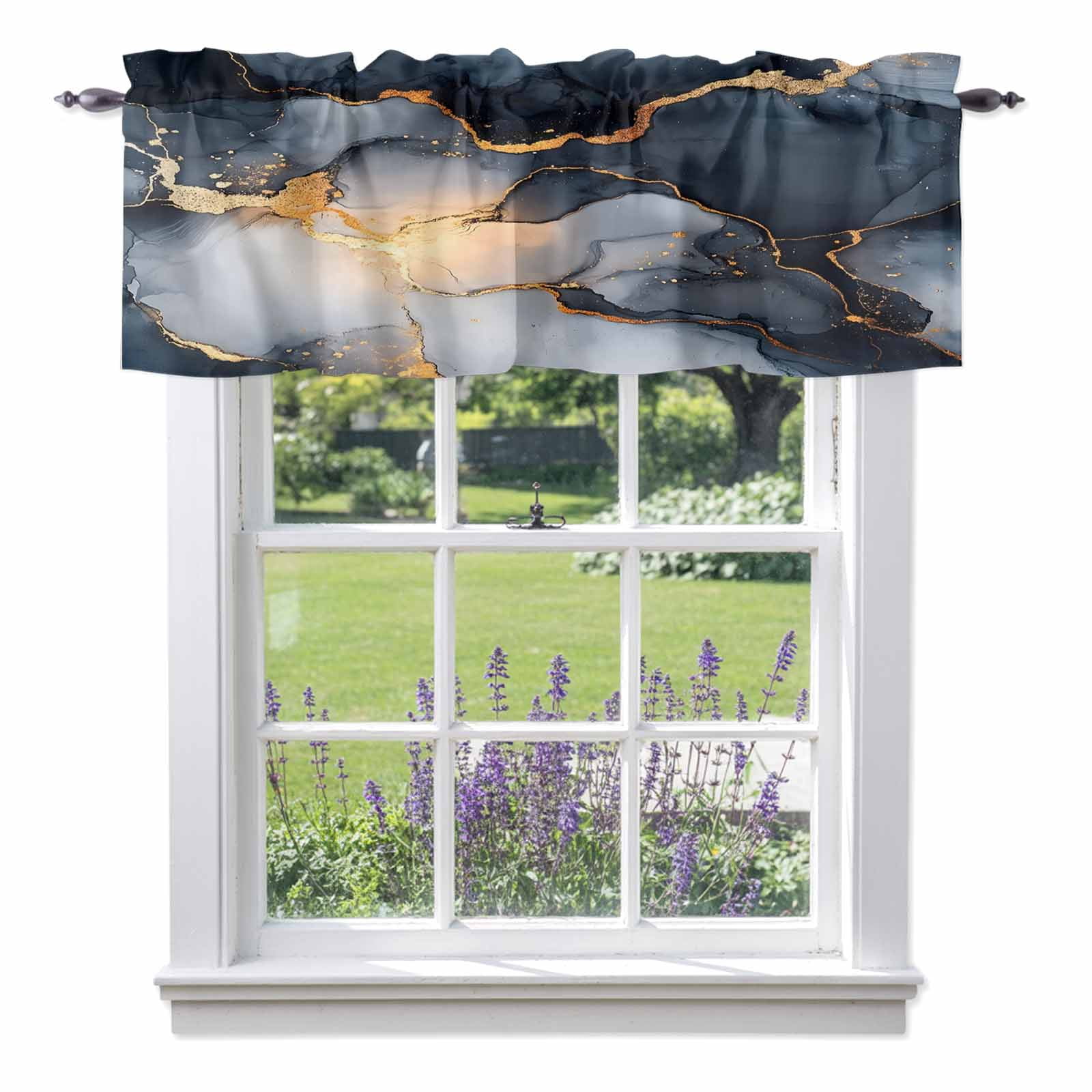 Abstract Marble Texture Valances for Windows, Gold Crack Black White ...