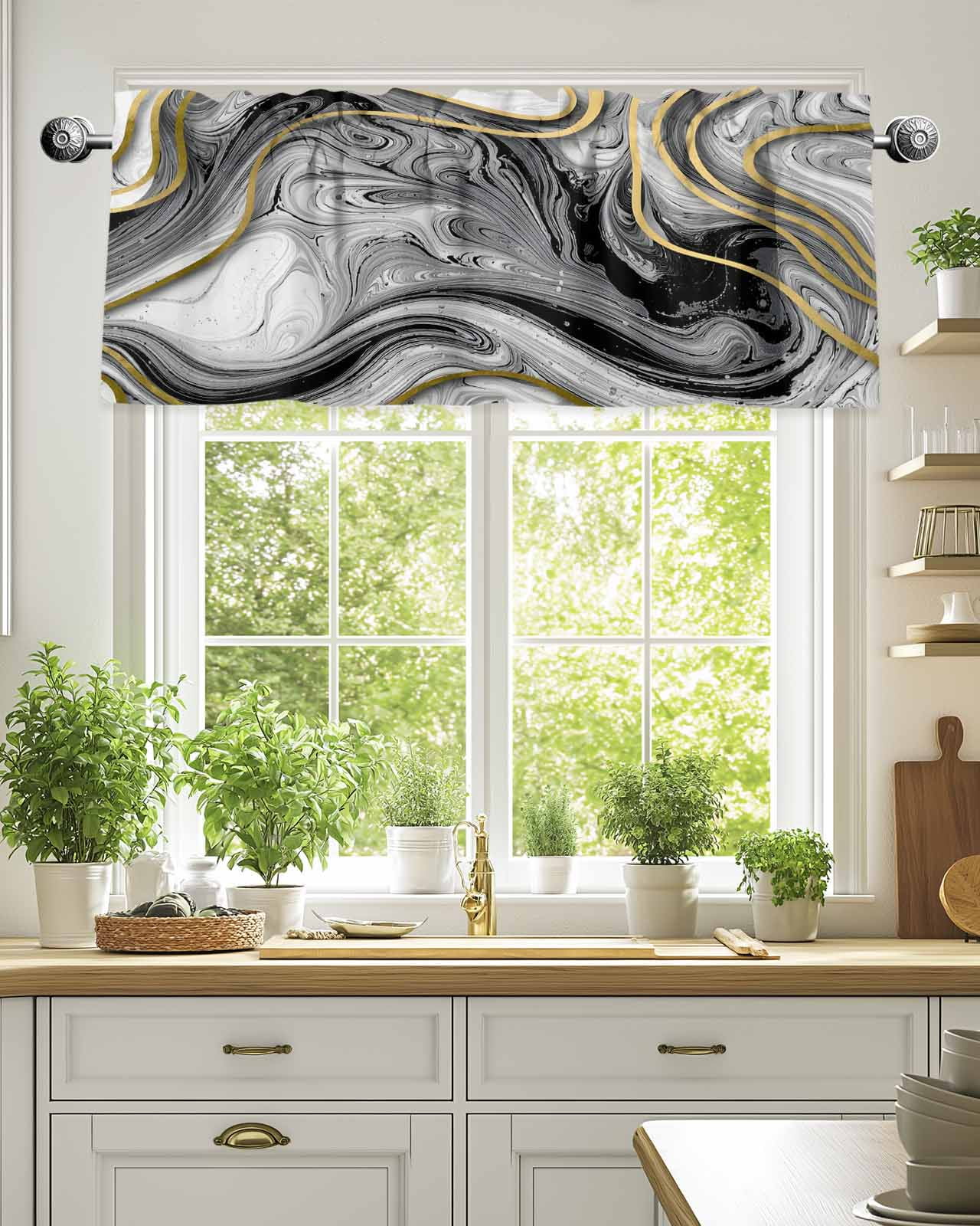 Abstract Marble Texture Valances for Windows,Kitchen Valance Rod Pocket ...