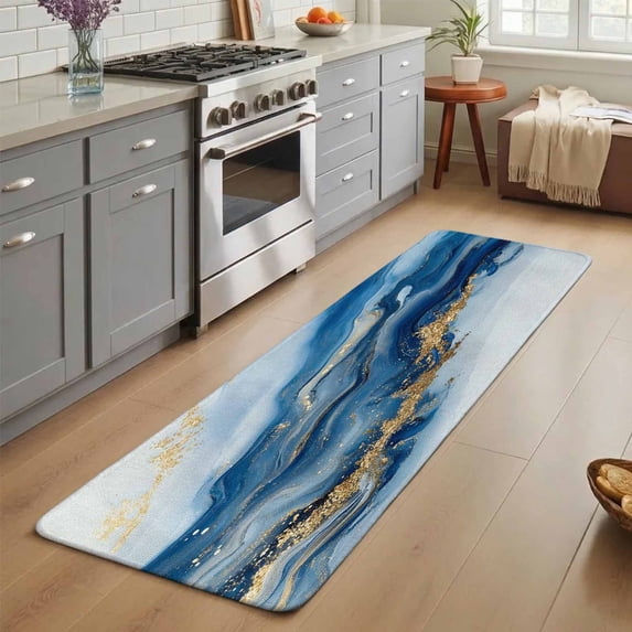 Abstract Marble Texture Washable Runner Rug 2X5 ft Waves Gradient Blue ...