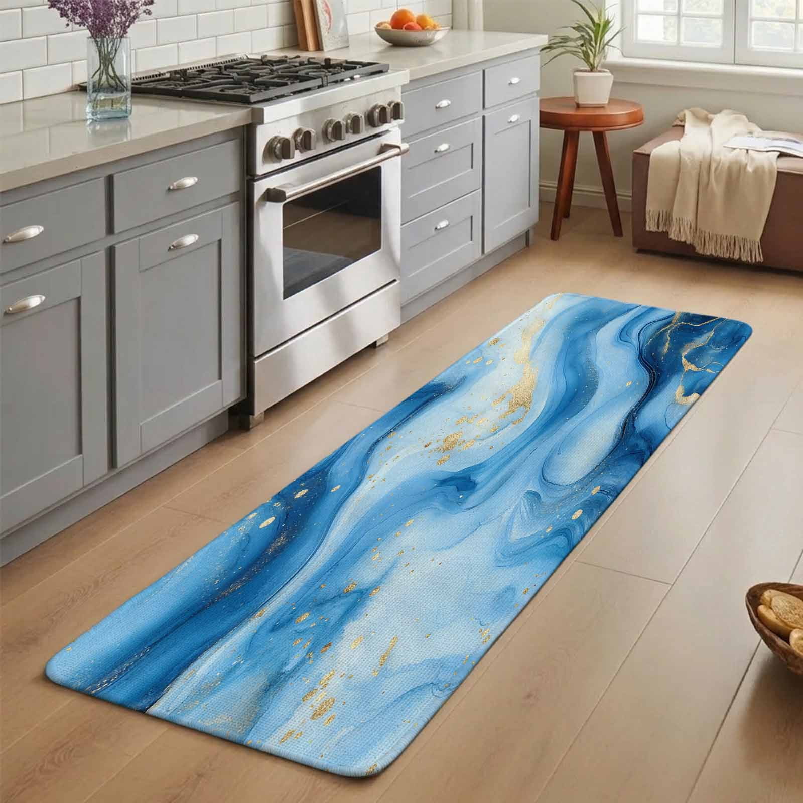 Abstract Marble Texture Washable Runner Rug 3X5 ft Gold Blue Gradient ...
