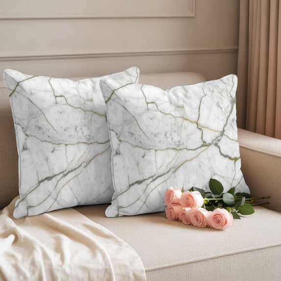 Abstract Marble Texture Waterproof Throw Pillow Covers Set of 2 Gray ...
