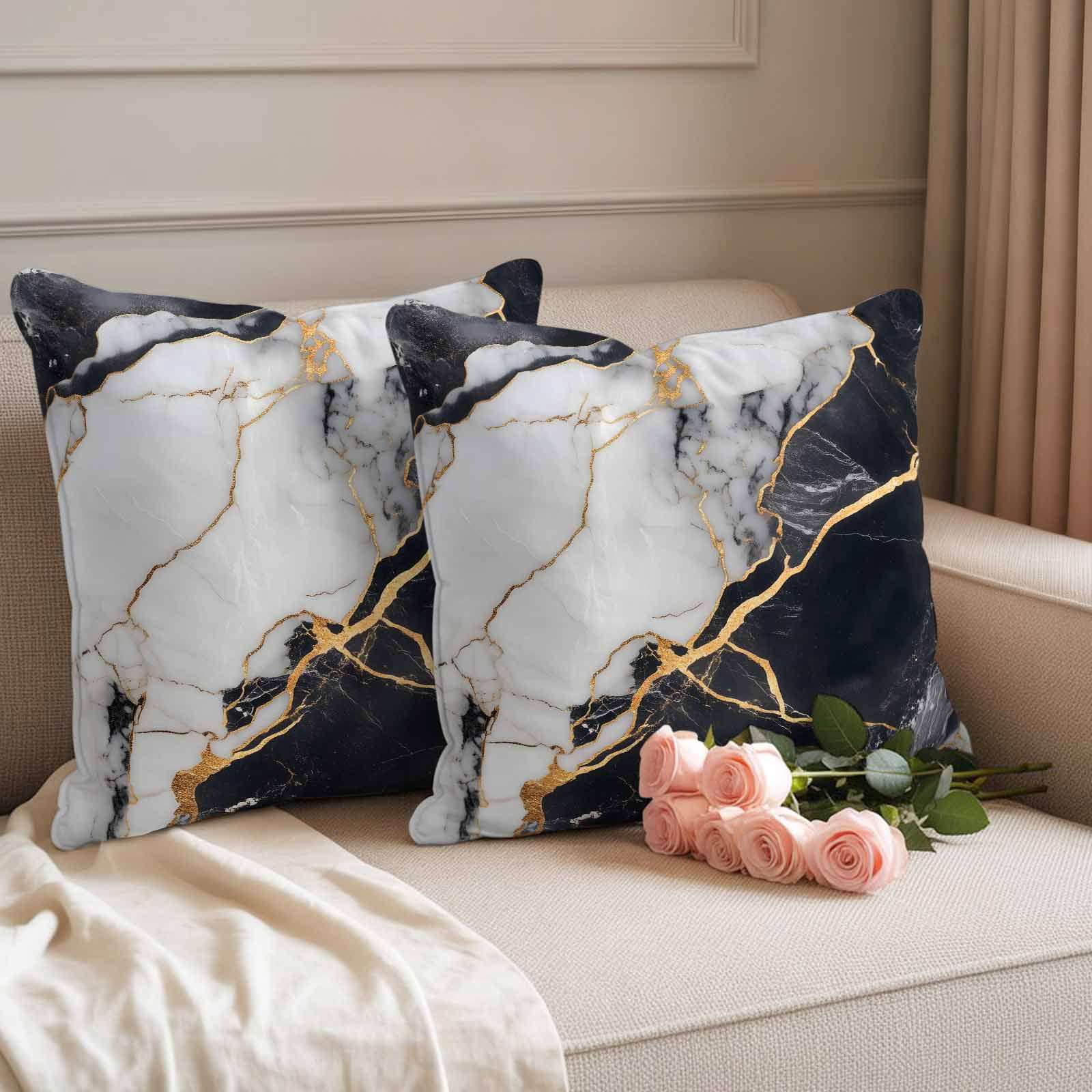 Abstract Marble Texture Waterproof Throw Pillow Covers Set of 2 Modern ...