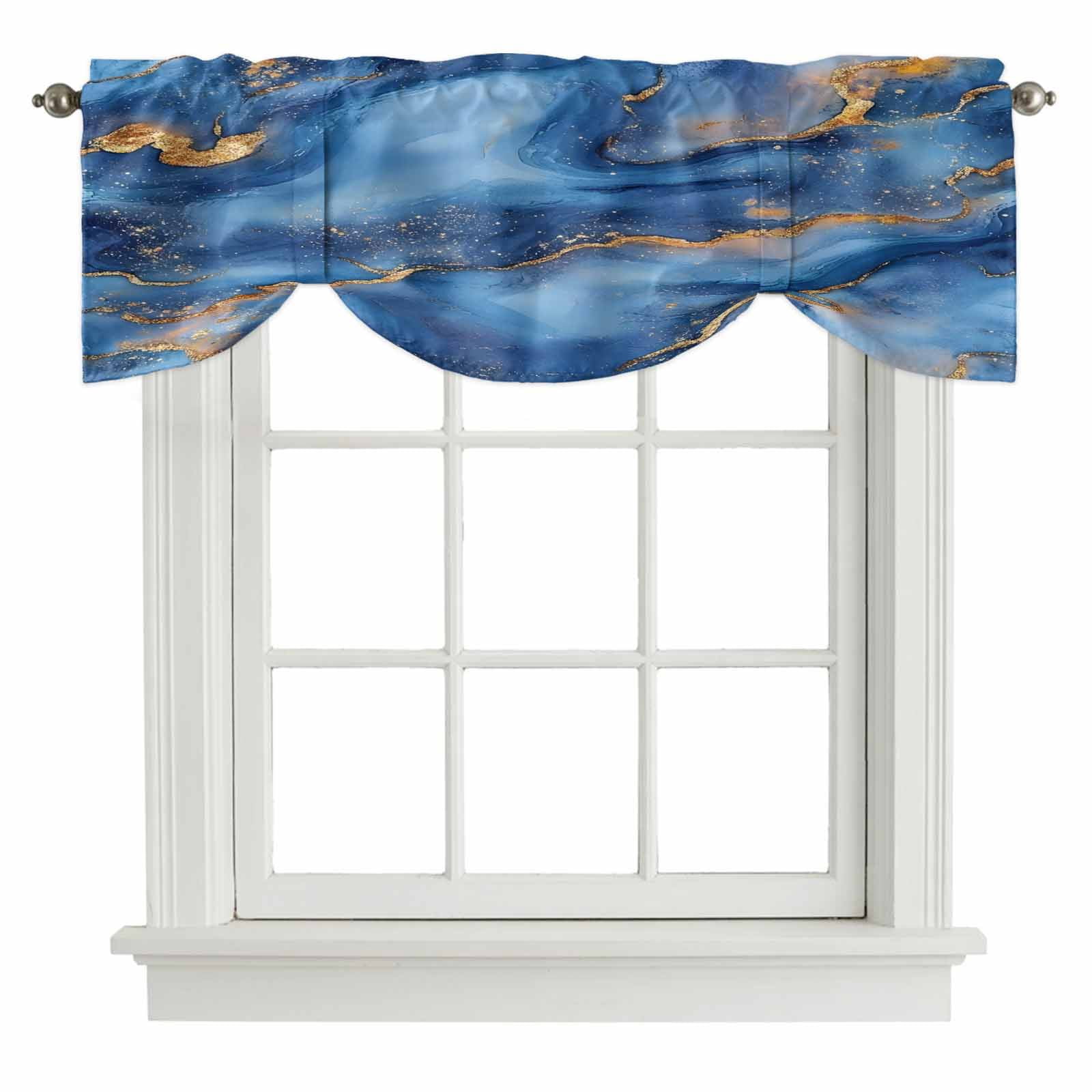 Abstract Marble Tie Up Window Valance Blue Gradient Gold Wave Texture ...