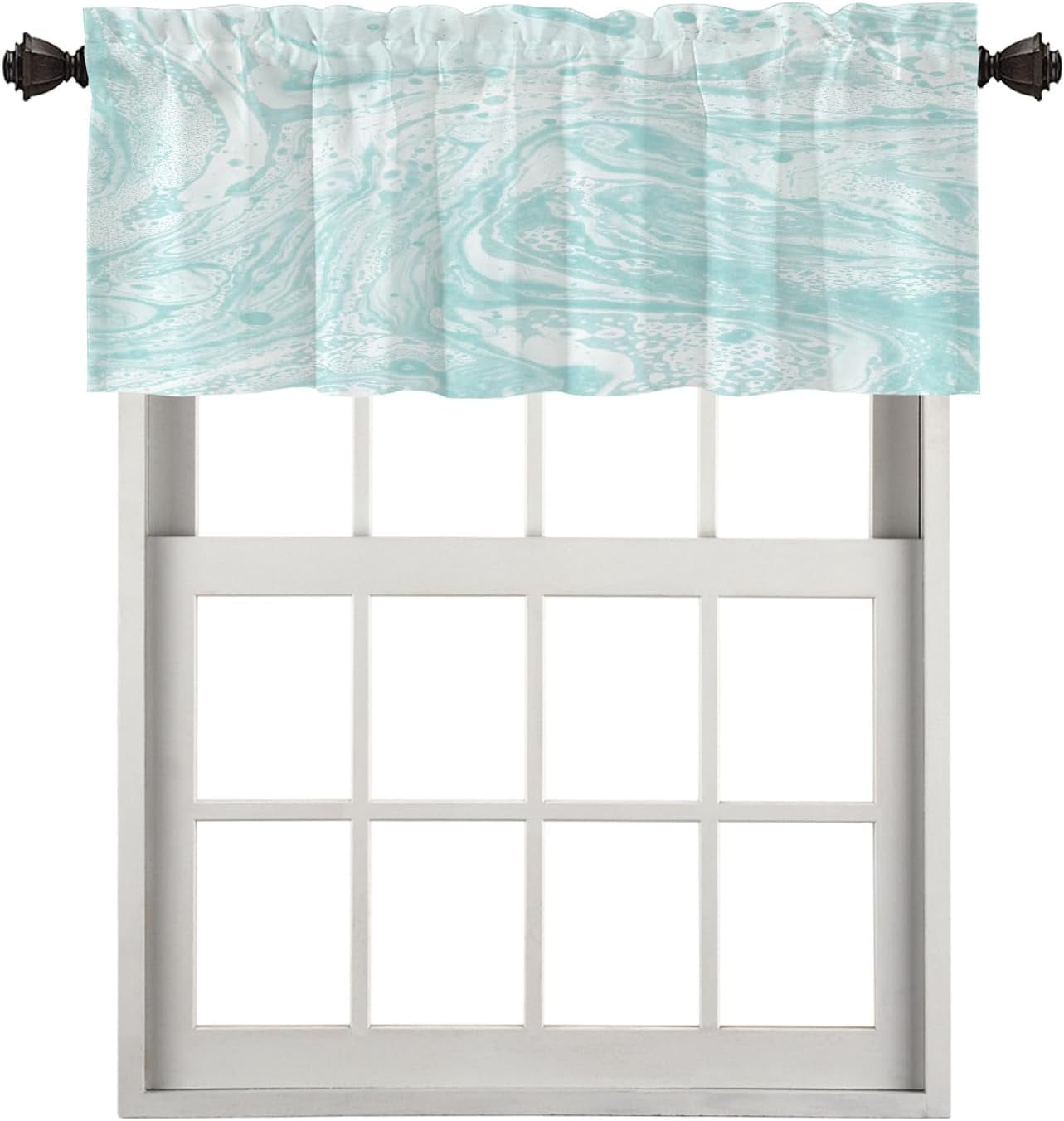Abstract Marble Turquoise Kitchen Valances Half Window Curtain, Bright ...