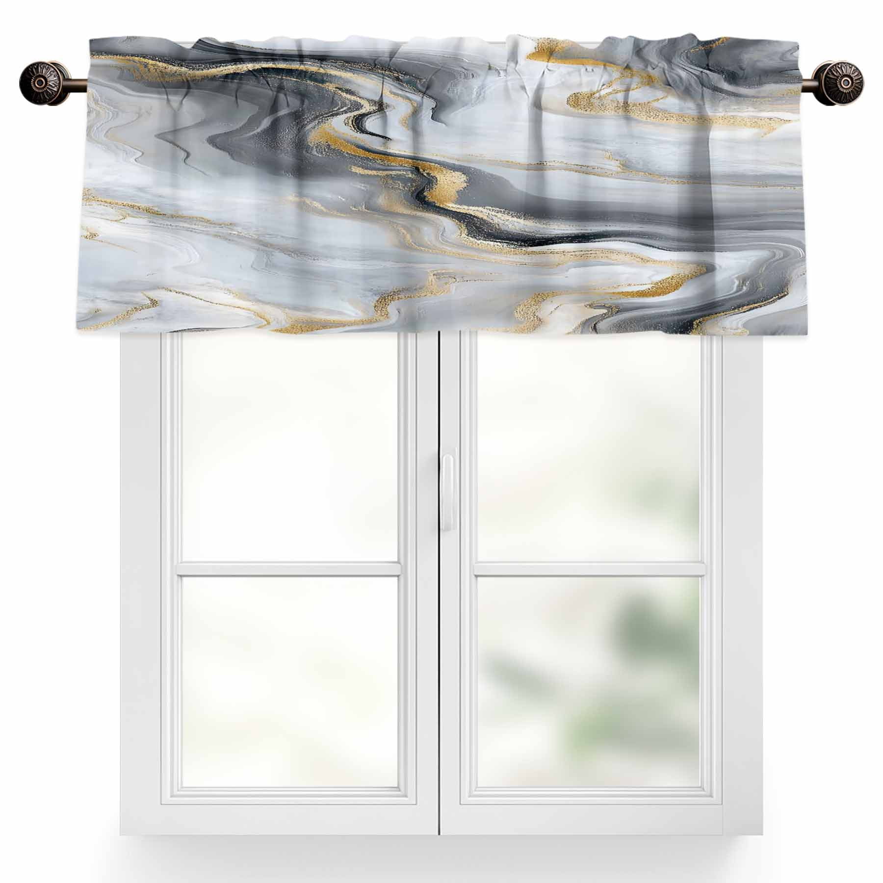 Abstract Marble Valances for Windows, 42 x 18in, Gradient Black White ...