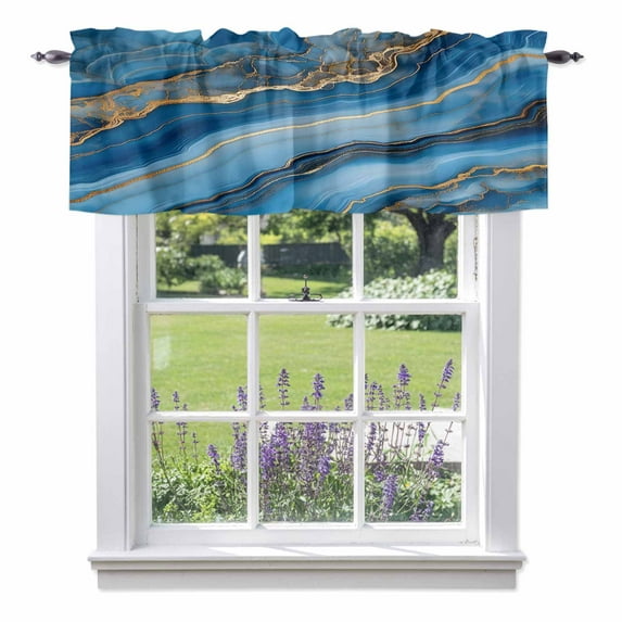 Abstract Marble Valances for Windows, Blue Gradient Gold Crack Texture ...