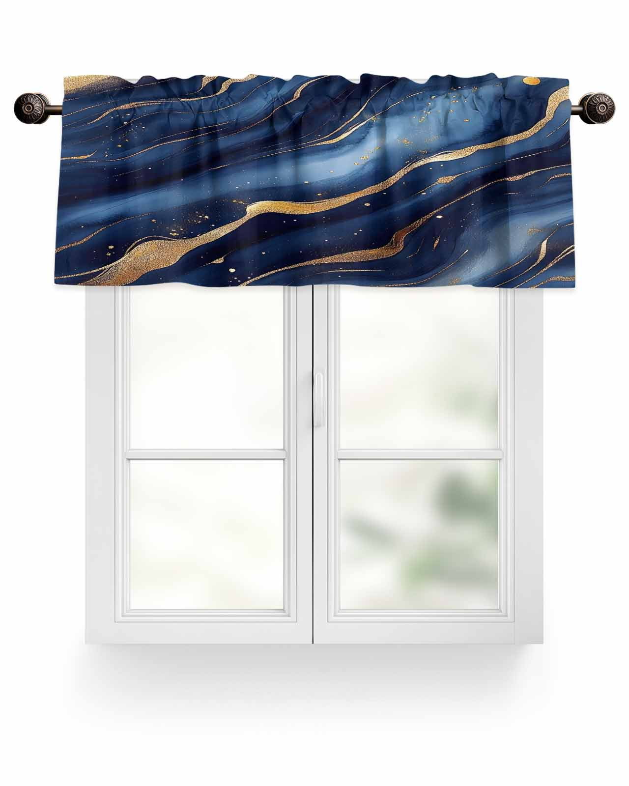 Abstract Marble Valances for Windows Gold Navy Texture Modern Style ...