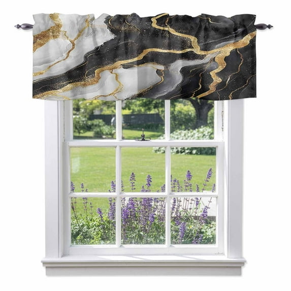 Abstract Marble Valances for Windows, Gold Texture Simple Black White ...