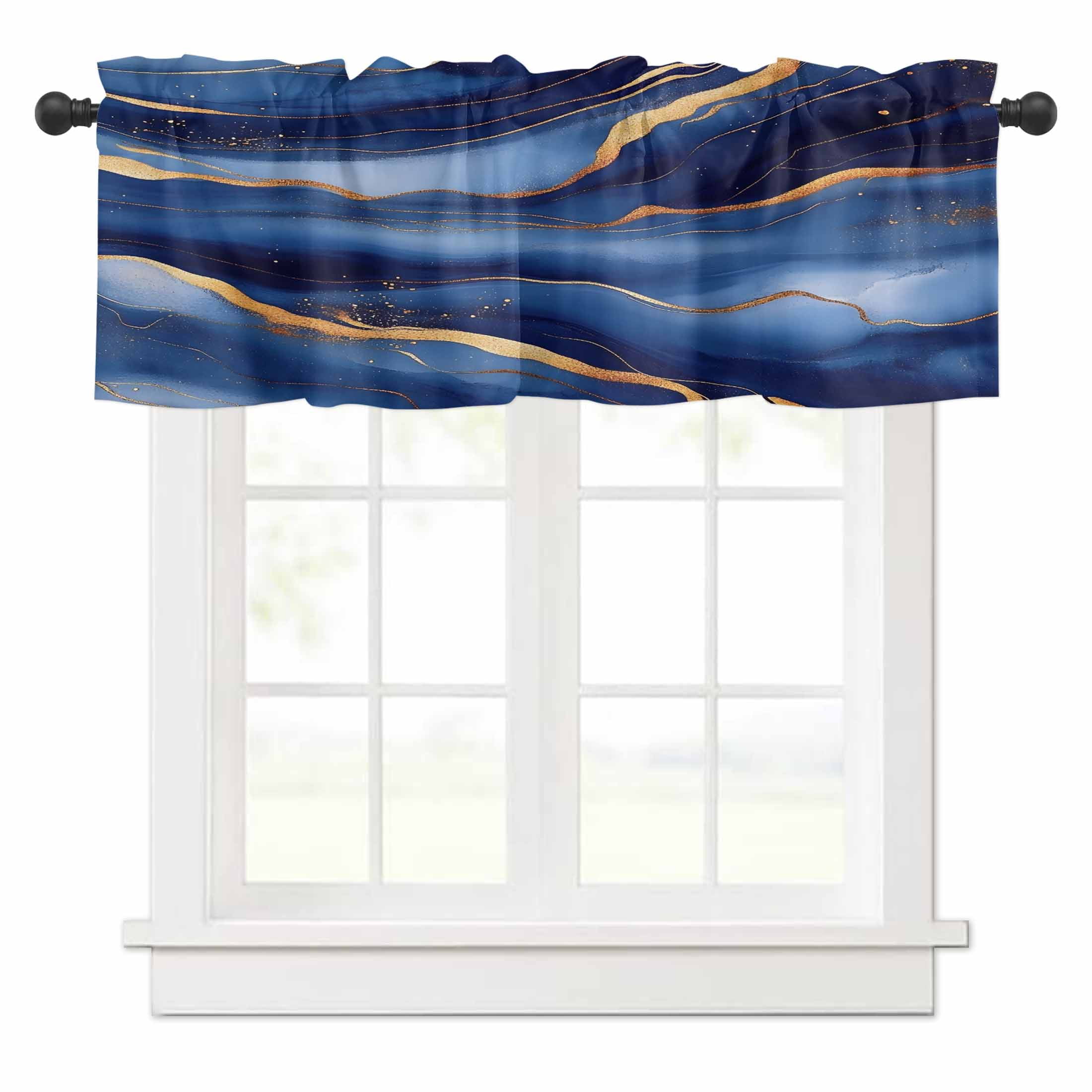 Abstract Marble Valances for Windows Navy Gold Texture Modern Style ...