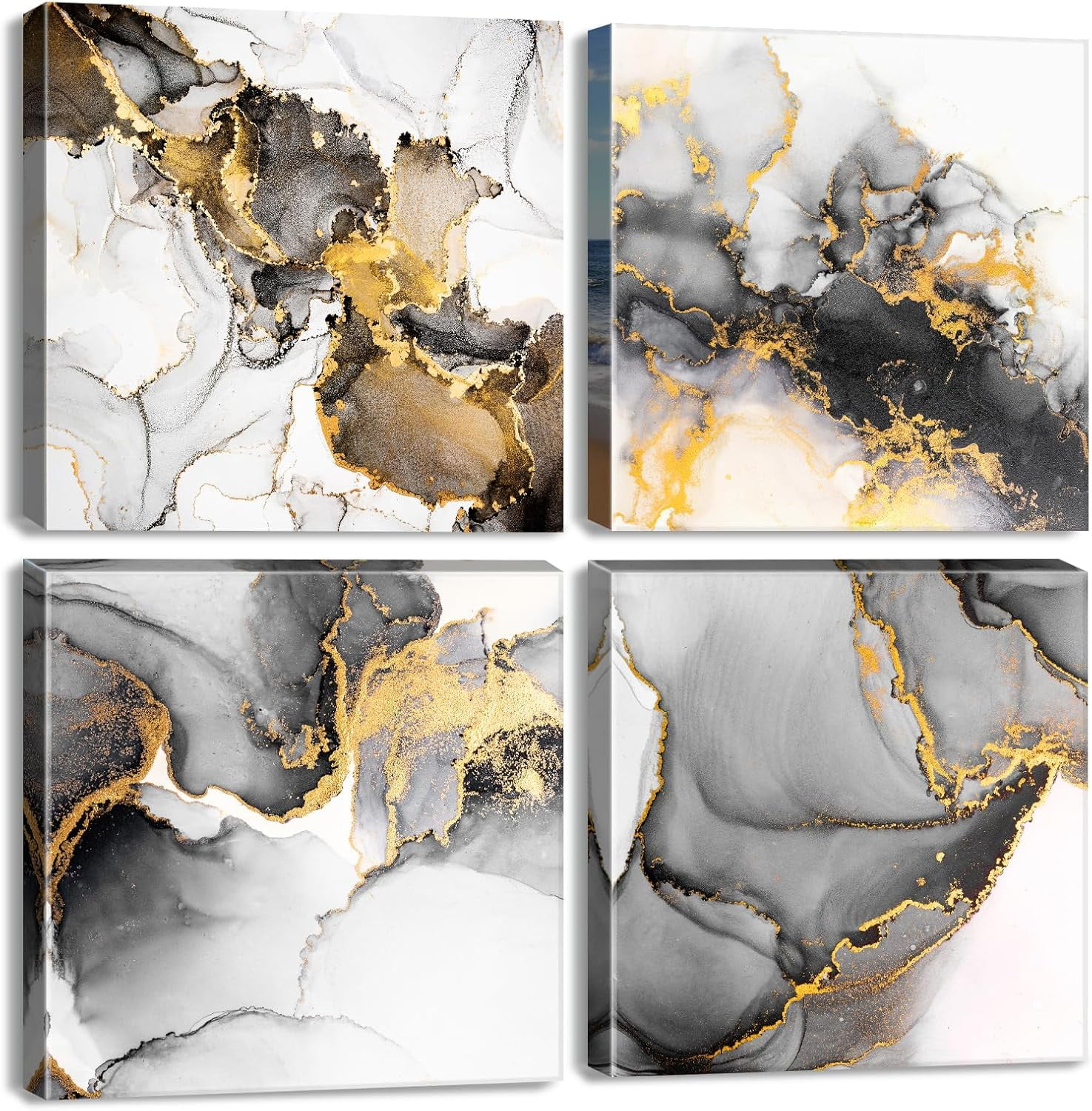 Abstract Marble Wall Art Black and Gold Canvas Print Wall Decor for ...