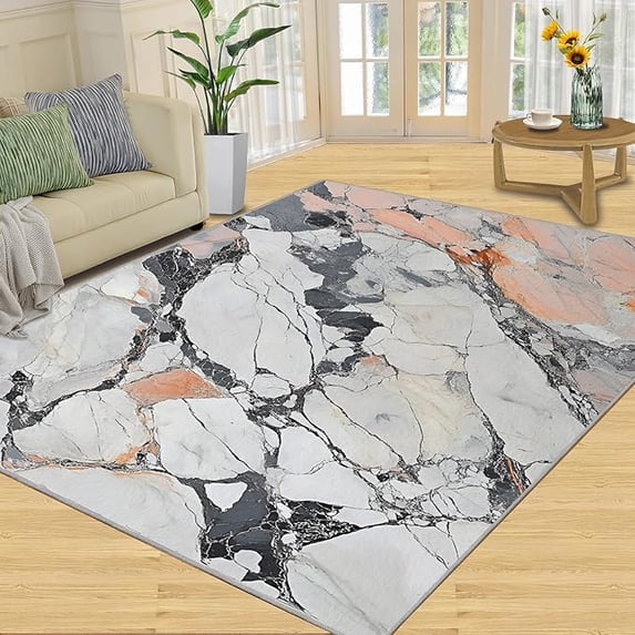Abstract Marble Washable Rugs for Living Room Bedroom, Cracked Marble ...