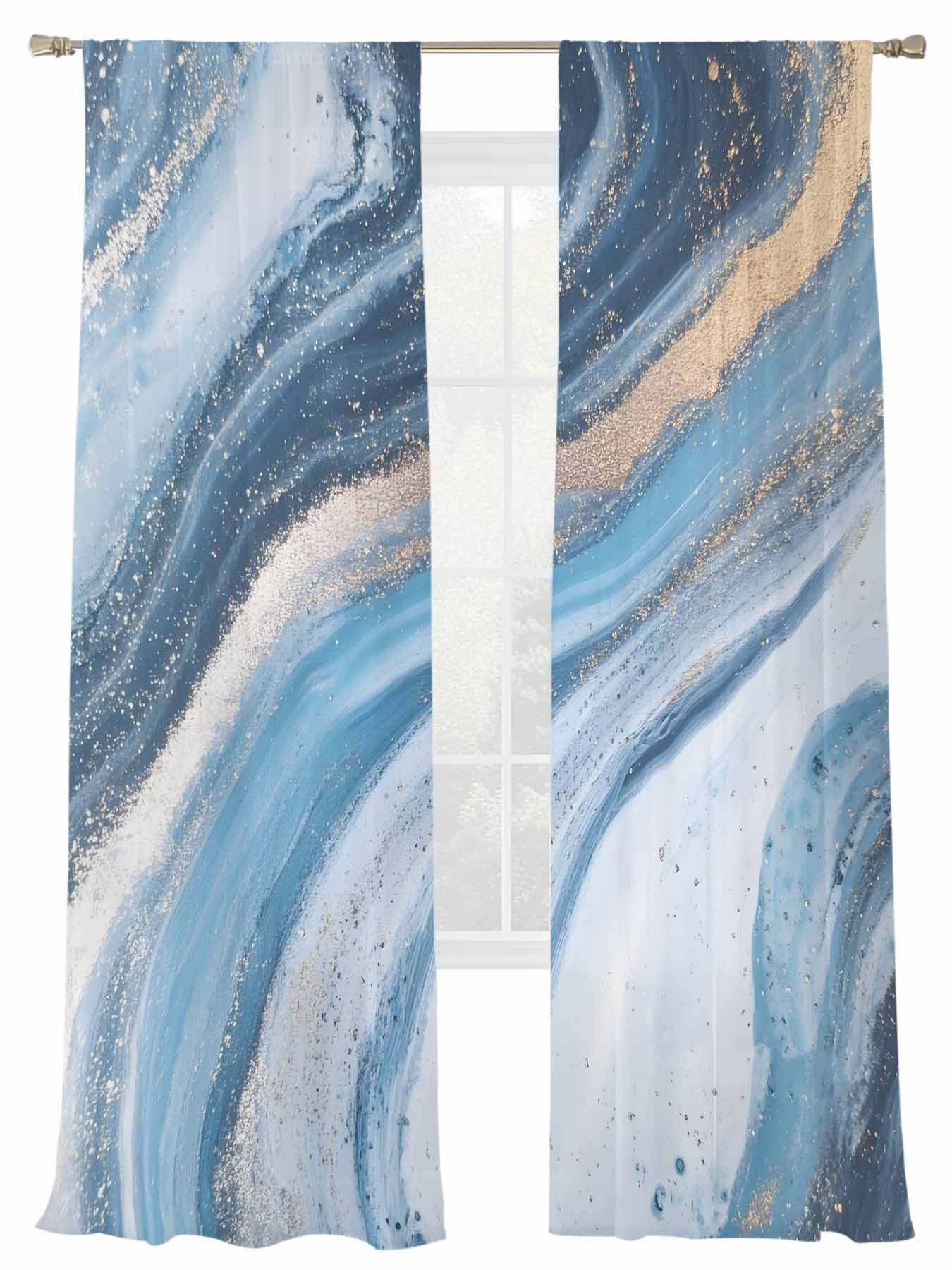 Abstract Marble Waves Texture Sheer Curtains for Living Room Bedroom ...