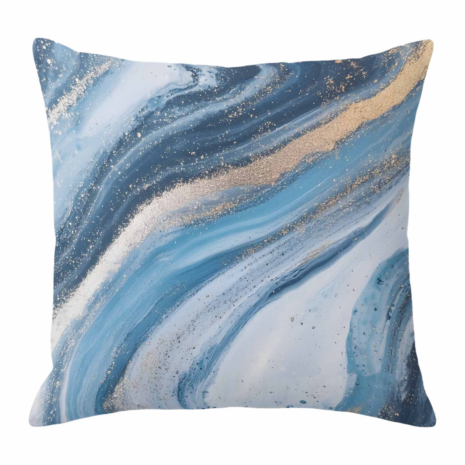 Abstract Marble Waves Texture Throw Pillow Cover Gradient Blue Gold Art ...