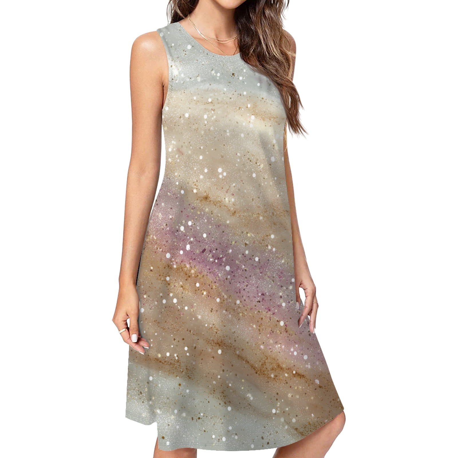Abstract Marble With Sparkles Casual Sleeveless Loose Sundress Dress ...