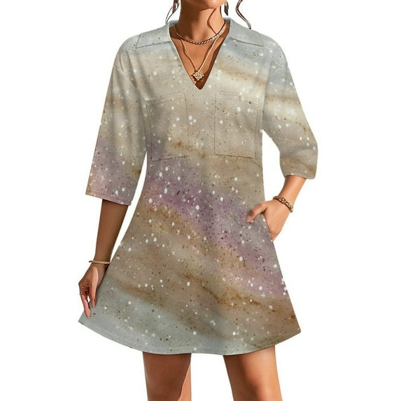 Abstract Marble with Sparkles Womens Dress With Pockets Summer V Neck 3 ...