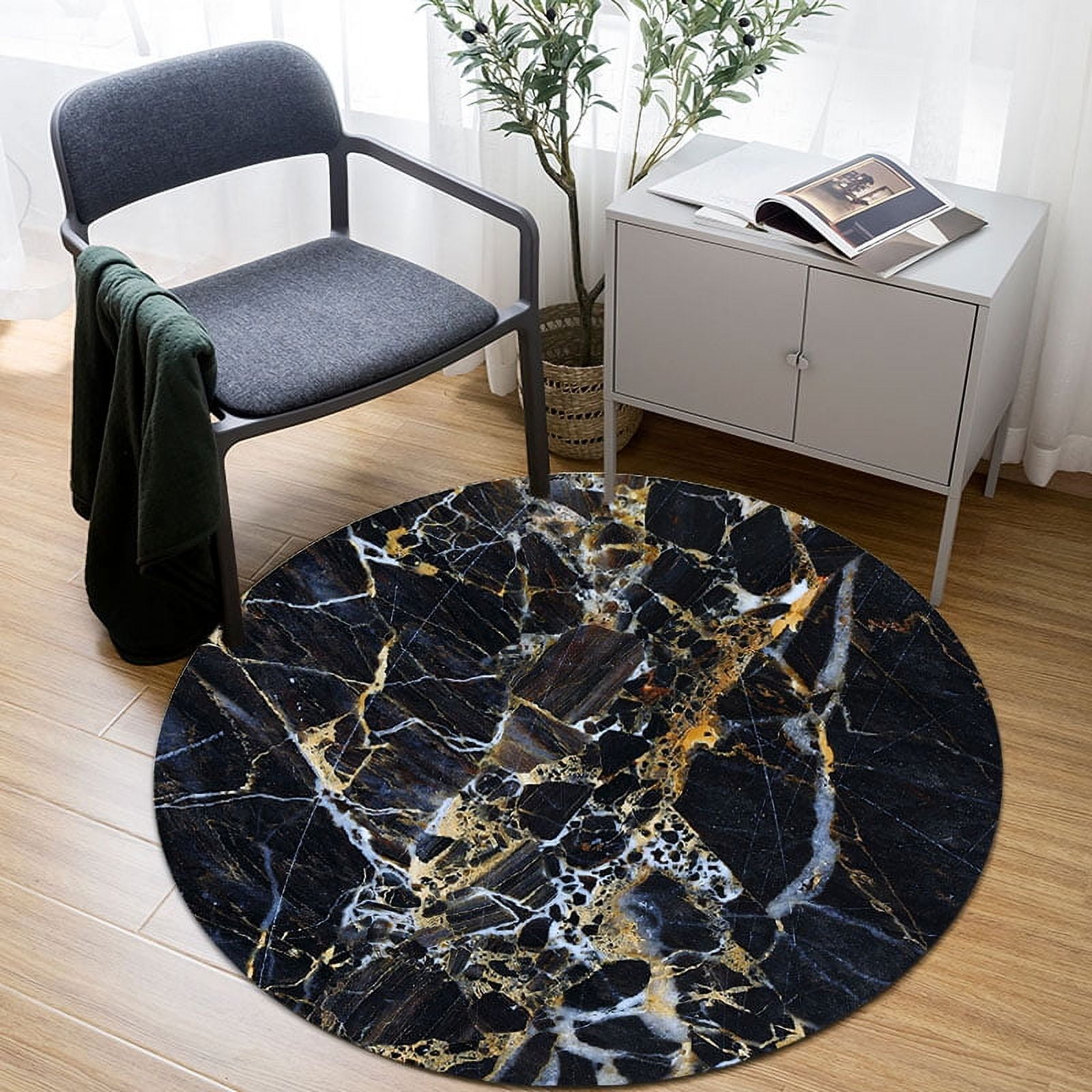 Abstract Marbling Flannel Round Carpet Living Room Area Rug Bedroom ...