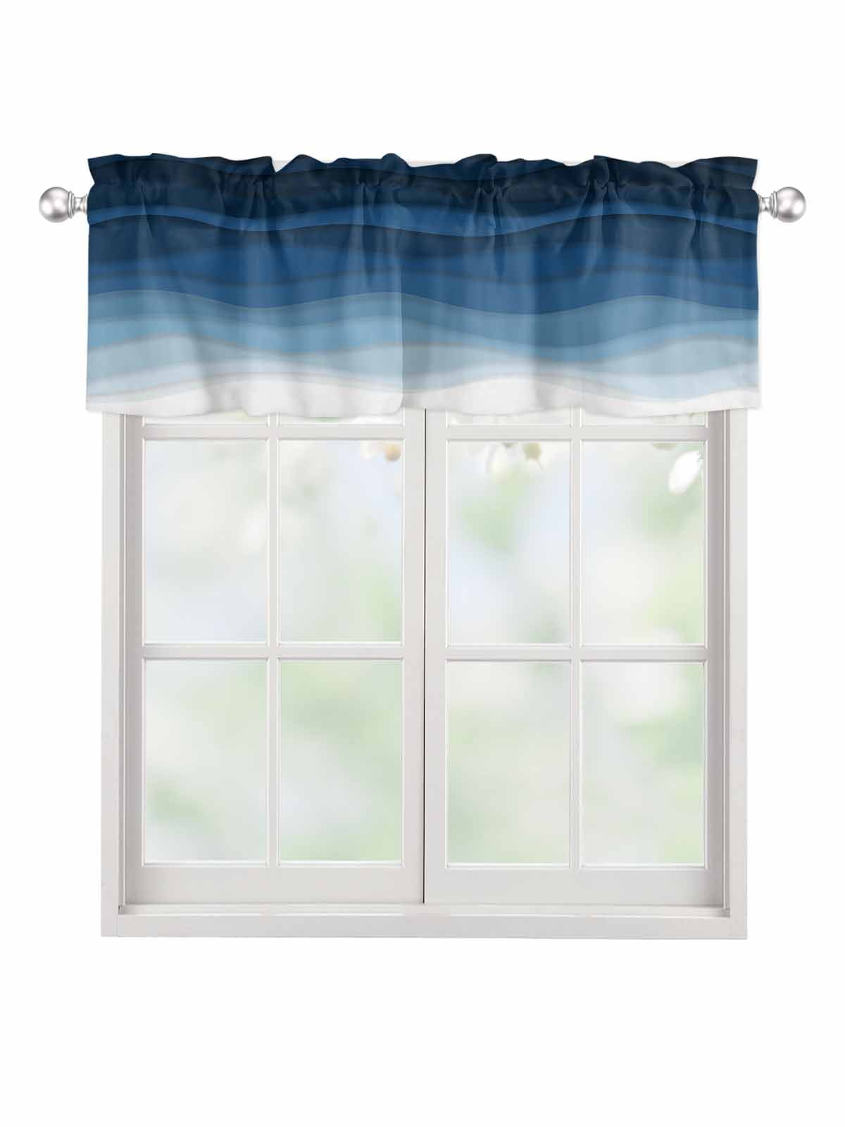 Abstract Marine Blue Gradient Art Curtain Valances for Kitchen Windows ...
