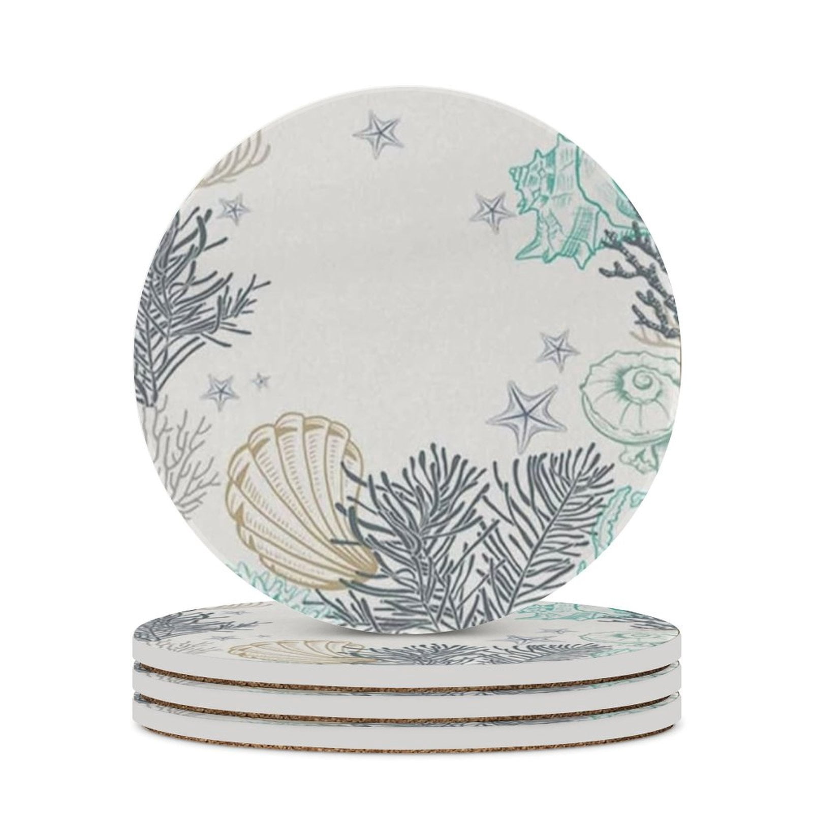 Abstract Marine Life Pattern Ceramic Coasters Absorbent Coasters for ...