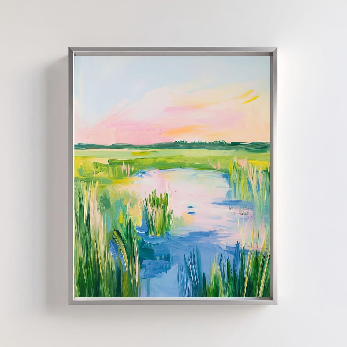 Abstract Marsh Print, Coastal Sunset Art, Wildflower Landscape, Summer ...
