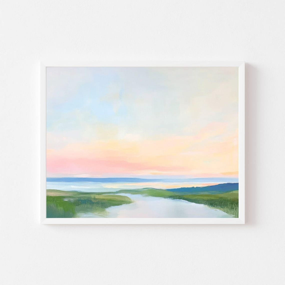 Abstract Marsh Sunset Landscape Painting Pink Coastal Watercolor Wall ...