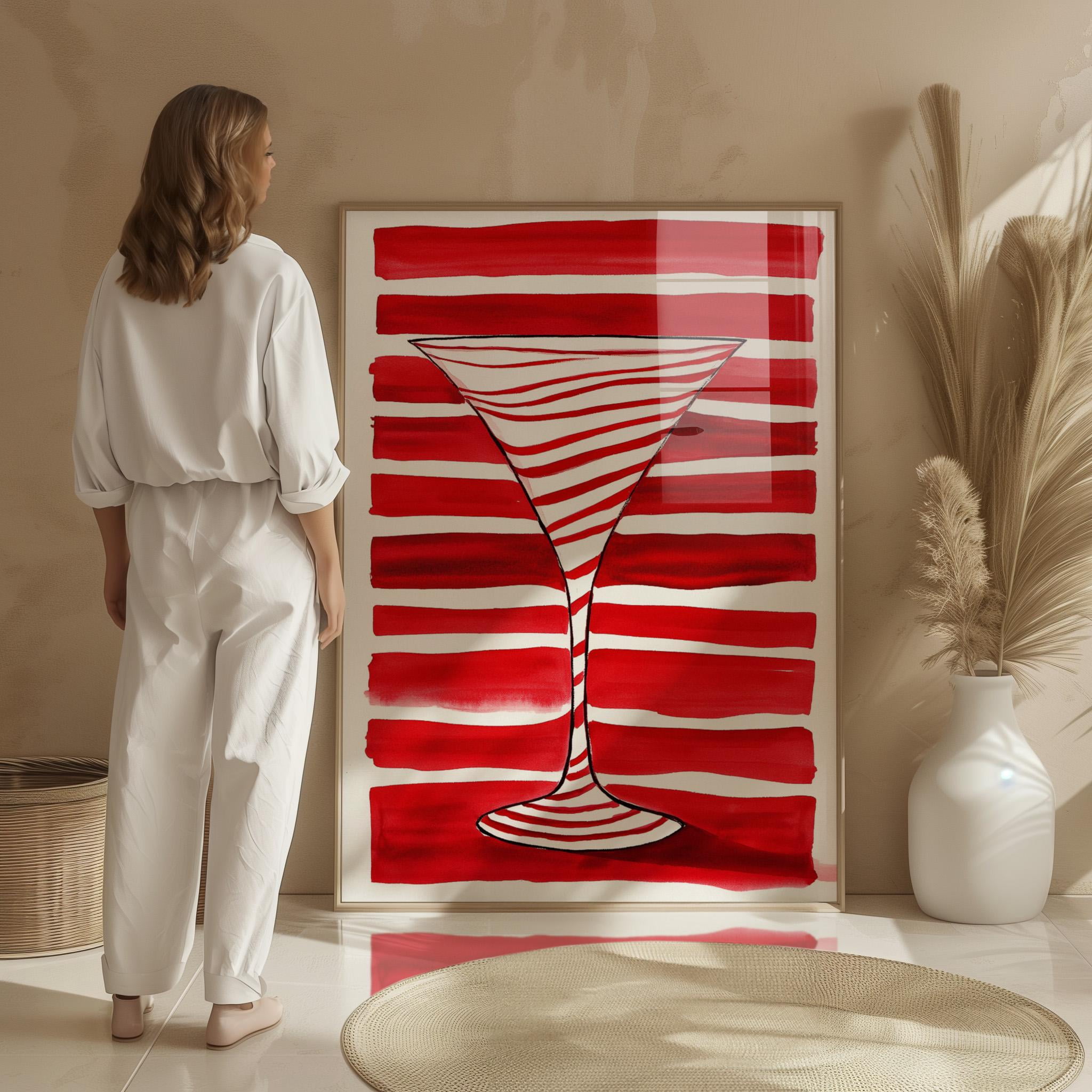 Abstract Martini Glass Art Print Red And White Bar Decor Home Decor ...