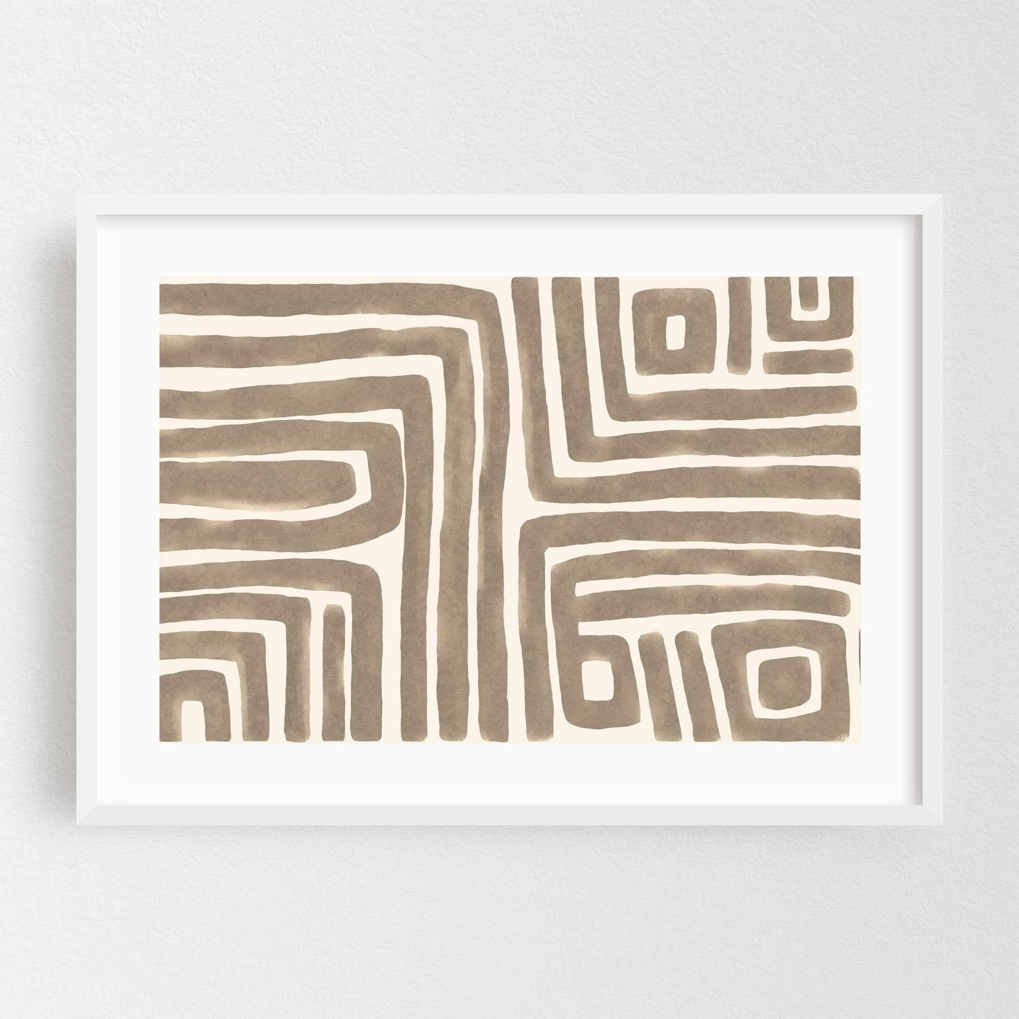 Abstract Maze Art Beige - Painting White Framed Wall Art Print 24 x 36 ...
