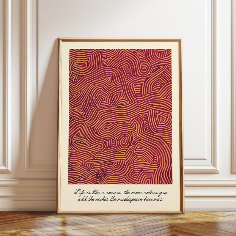 Abstract Maze Art Print - Modern Linework Wall Decor - Red Orange ...