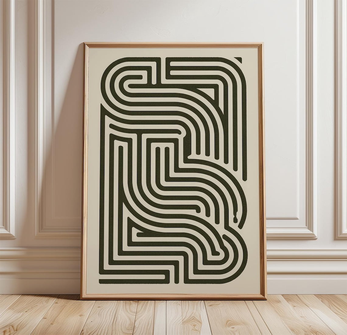 Abstract Maze Minimal Geometric Black Cream Line Wall Art Unframed ...